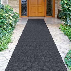 Scrape Rib Solid Design Non-Slip Rubberback 3x10 Indoor/Outdoor Waterproof Runner Rug for Hallway, Kitchen, Living Room, Garage, Patio, 2'7" x 9'10", Black