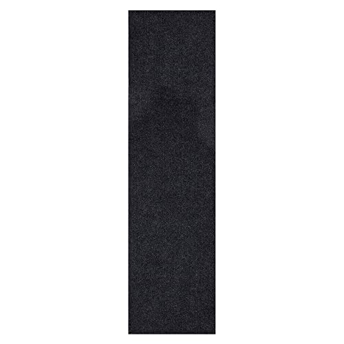 Scrape Rib Solid Design Non-Slip Rubberback 3x10 Indoor/Outdoor Waterproof Runner Rug for Hallway, Kitchen, Living Room, Garage, Patio, 2'7" x 9'10", Black