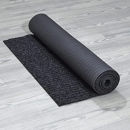 Scrape Rib Solid Design Non-Slip Rubberback 3x10 Indoor/Outdoor Waterproof Runner Rug for Hallway, Kitchen, Living Room, Garage, Patio, 2'7" x 9'10", Black