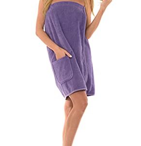 TowelSelections Women’s Shower Wrap Adjustable Cotton Terry Cloth Bathrobe Gym Cover Up Spa Robe X-Small Bougainvillea