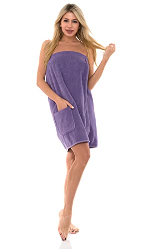 TowelSelections Women’s Shower Wrap Adjustable Cotton Terry Cloth Bathrobe Gym Cover Up Spa Robe X-Small Bougainvillea