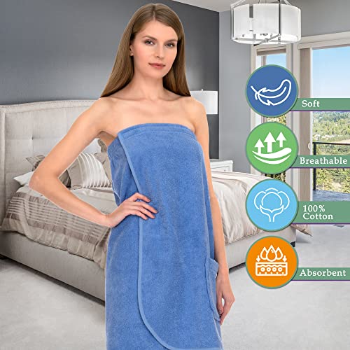 TowelSelections Women’s Shower Wrap Adjustable Cotton Terry Cloth Bathrobe Gym Cover Up Spa Robe X-Small Bougainvillea