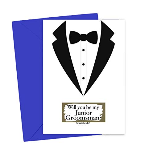 Tuxedo Will You Be My Junior Groomsman Scratch Off Card, Proposal Card for Brother, Nephew, Friernd, Godson, Son, from Bride and Groom (Tux Usher) (Tux Jr. Groomsman)