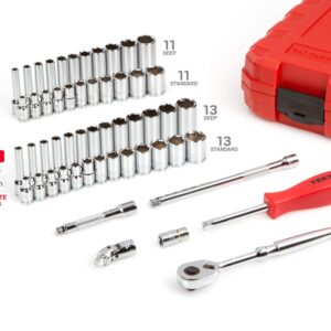 TEKTON 1/4 Inch Drive 6-Point Socket and Ratchet Set, 55-Piece (5/32-9/16 in., 4-14 mm) | SKT05301