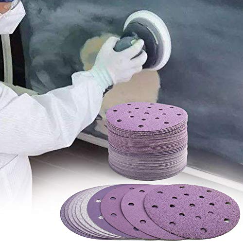 LotFancy Sanding Discs, 6 Inch 17 Hole, 100PCS 40 60 80 120 180 220 240 320 400 800 Grit Assorted Professional Sandpaper, Hook and Loop Random Orbital Sander Round Sand Paper