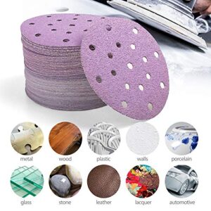 LotFancy Sanding Discs, 6 Inch 17 Hole, 100PCS 40 60 80 120 180 220 240 320 400 800 Grit Assorted Professional Sandpaper, Hook and Loop Random Orbital Sander Round Sand Paper