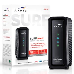 arris surfboard (32x8) docsis 3.0 cable modem, 1.4 gbps max speed, certified for comcast xfinity, spectrum, cox, cablevision & more (sb6190 black) (renewed)