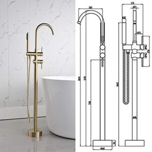 AYIVG Bathroom Brass Floor Mount Free Standing Bathtub Faucet Shower System Set (Brushed Gold)