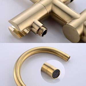 AYIVG Bathroom Brass Floor Mount Free Standing Bathtub Faucet Shower System Set (Brushed Gold)