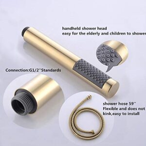 AYIVG Bathroom Brass Floor Mount Free Standing Bathtub Faucet Shower System Set (Brushed Gold)