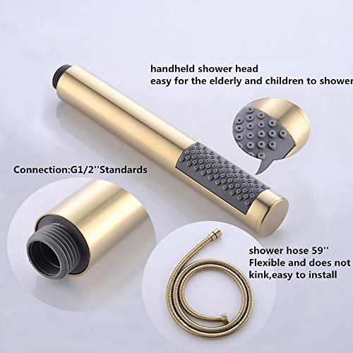 AYIVG Bathroom Brass Floor Mount Free Standing Bathtub Faucet Shower System Set (Brushed Gold)