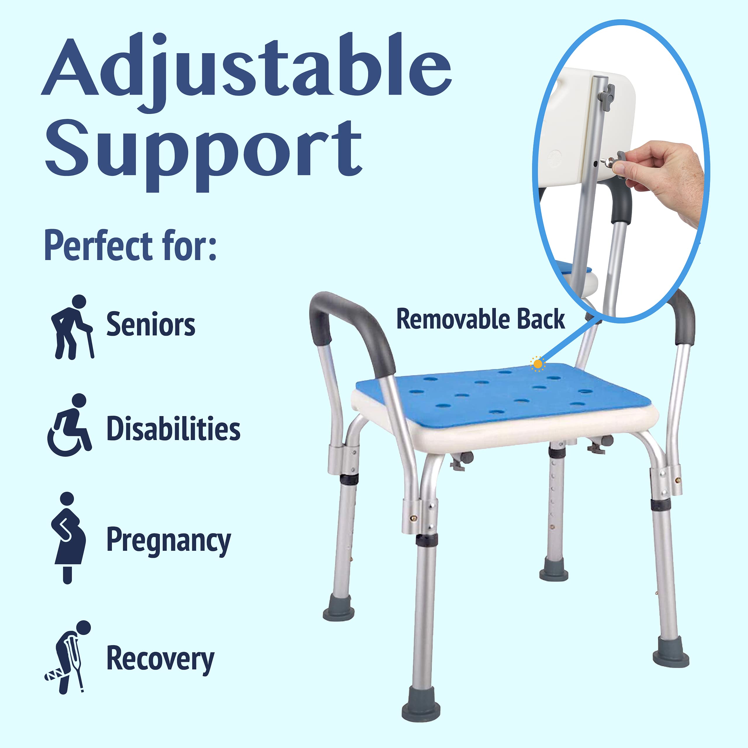 Medokare Premium Shower Chair for Inside Shower - Bath Chair and Medical Grade Shower Seat for Seniors, Elderly, Handicap & Disabled - Adjustable Support Bench w/Back and Armrests for Bathtub