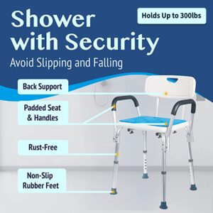 Medokare Premium Shower Chair for Inside Shower - Bath Chair and Medical Grade Shower Seat for Seniors, Elderly, Handicap & Disabled - Adjustable Support Bench w/Back and Armrests for Bathtub