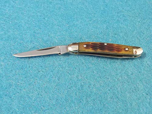 Folding Pocket Knife ROUGH RIDER RR183 Mini Muskrat Amber jigged bone Hunting Tactical Knife/bail 2 1/4" closed