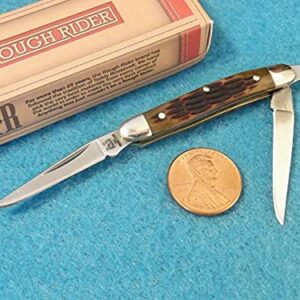 Folding Pocket Knife ROUGH RIDER RR183 Mini Muskrat Amber jigged bone Hunting Tactical Knife/bail 2 1/4" closed