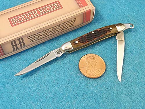 Folding Pocket Knife ROUGH RIDER RR183 Mini Muskrat Amber jigged bone Hunting Tactical Knife/bail 2 1/4" closed