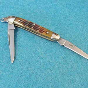 Folding Pocket Knife ROUGH RIDER RR183 Mini Muskrat Amber jigged bone Hunting Tactical Knife/bail 2 1/4" closed