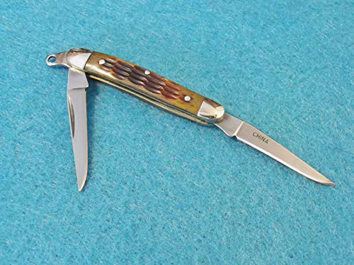 Folding Pocket Knife ROUGH RIDER RR183 Mini Muskrat Amber jigged bone Hunting Tactical Knife/bail 2 1/4" closed