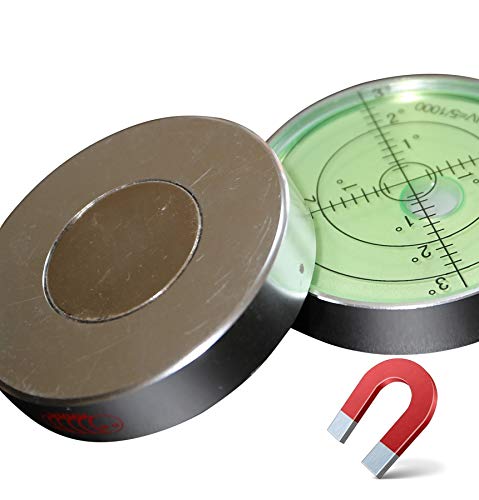 Magnetic Metal Large Spirit Bubble Level 60mm Diameter, 2 23/64, Degrees, Circular, Surface Level - Metal Housing, Bulls Eye Bullseye Vial Round, Green/Silver