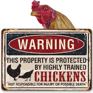 chicken signs for coop funny outdoor - property protected by chickens funny chicken coop sign - chicken accessories indoor/outdoor chicken on coop - vintage kitchen decor gifts for chicken owners