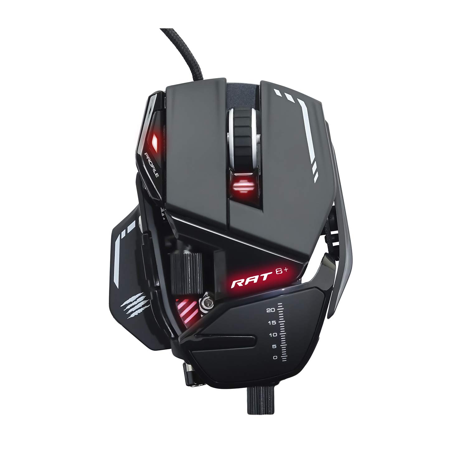 Mad Catz R.A.T. 8+ Adjustable Wired Gaming Mouse - 16000 DPI - 11 Programmable Buttons - 4 User Profiles Stored Directly - Customize RGB LED - Additional Palm Rests and Pinky Supports - Black