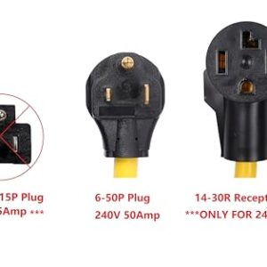 ONETAK NEMA 6-50P to 14-30R 240V 50 Amp 3 Prong Male Plug to 4 Prong Female Receptacle Generator Welder Dryer EV Charger Power Cord Adapter Connector