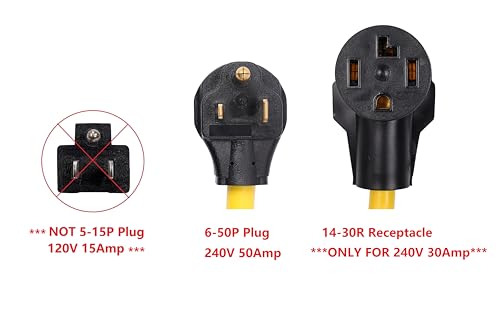 ONETAK NEMA 6-50P to 14-30R 240V 50 Amp 3 Prong Male Plug to 4 Prong Female Receptacle Generator Welder Dryer EV Charger Power Cord Adapter Connector