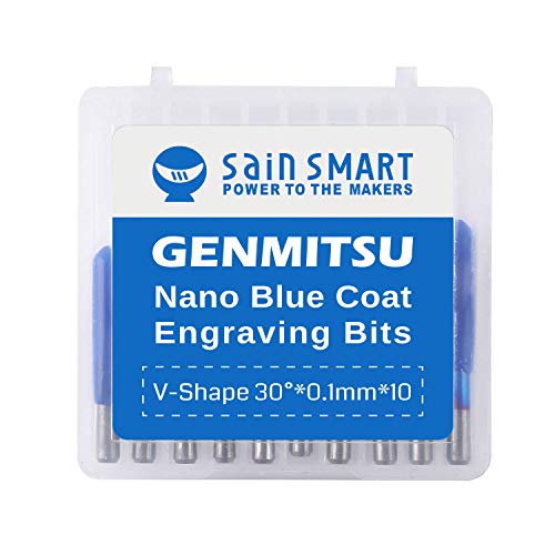 Genmitsu 10Pcs Nano Blue Coat Engraving Bits, 30 Degree 0.1mm Tip 1/8" Shank Conical V-Bit