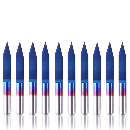 Genmitsu 10Pcs Nano Blue Coat Engraving Bits, 30 Degree 0.1mm Tip 1/8" Shank Conical V-Bit