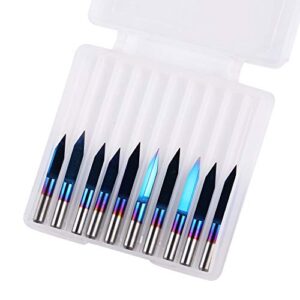 Genmitsu 10Pcs Nano Blue Coat Engraving Bits, 30 Degree 0.1mm Tip 1/8" Shank Conical V-Bit