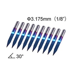 Genmitsu 10Pcs Nano Blue Coat Engraving Bits, 30 Degree 0.1mm Tip 1/8" Shank Conical V-Bit