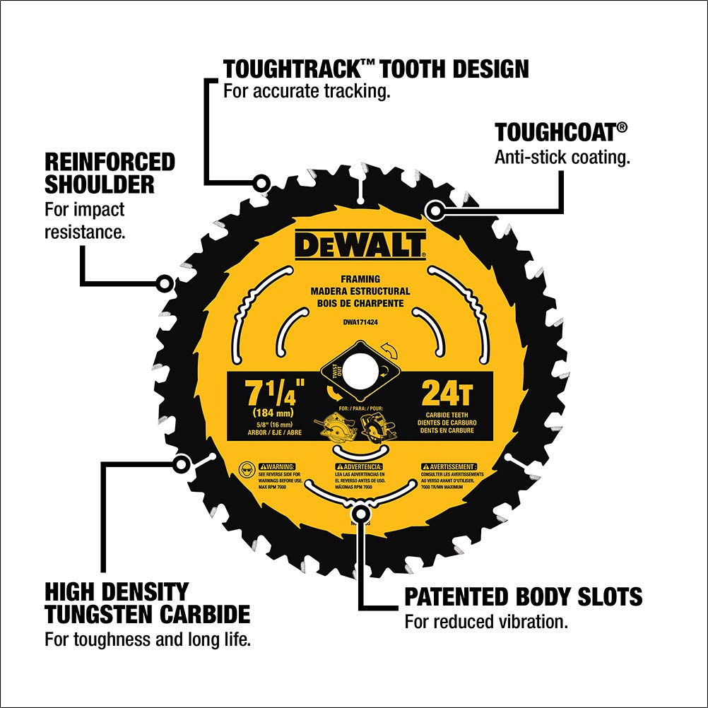 DEWALT Circular Saw Blade, 6 1/2 Inch, 24 Tooth, Framing (DWA161224)