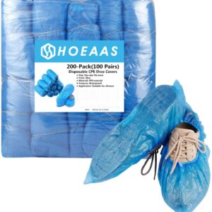 HOEAAS 200 Pack Shoe Covers for Indoors,Waterproof Shoe Covers, Disposable Non Slip Durable Recyclable Boot Cover Shoe Protectors Covers for Construction,Home,Floor Carpet Protection,One Size Fits All