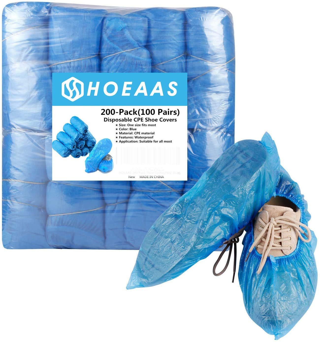 HOEAAS 200 Pack Shoe Covers for Indoors,Waterproof Shoe Covers, Disposable Non Slip Durable Recyclable Boot Cover Shoe Protectors Covers for Construction,Home,Floor Carpet Protection,One Size Fits All