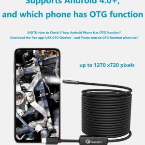 USB C Endoscope for OTG Android Phone, Computer, 5.5 mm Borescope Inspection Snake Camera Waterproof, 16.4 Ft Semi-Rigid Cord with 6 LED Lights, Compatible with Windows PC, MacBook