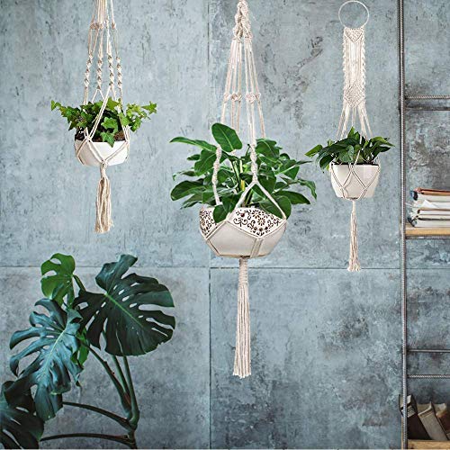 ZOUTOG Macrame Plant Hanger Indoor, Set of 4 Indoor Hanging Planter, Handmade Hanging Plant Holder - 43 Inch, 4 Legs