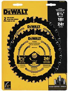 dewalt circular saw blade, 6 1/2 inch, 18 & 24 tooth, wood cutting (dwa1612cmb)