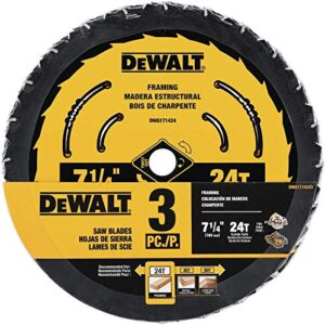 dewalt circular saw blade, 7 1/4 inch, 24 tooth, wood cutting, 3 pack (dwa1714243)