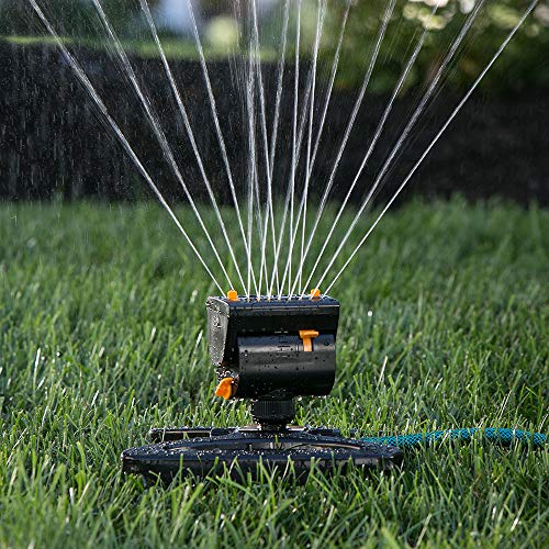 Melnor 65003-AMZ MiniMax Turbo Oscillating Sprinkler with QuickConnect Product Adapter Watering Set, On Base, Black, Yellow