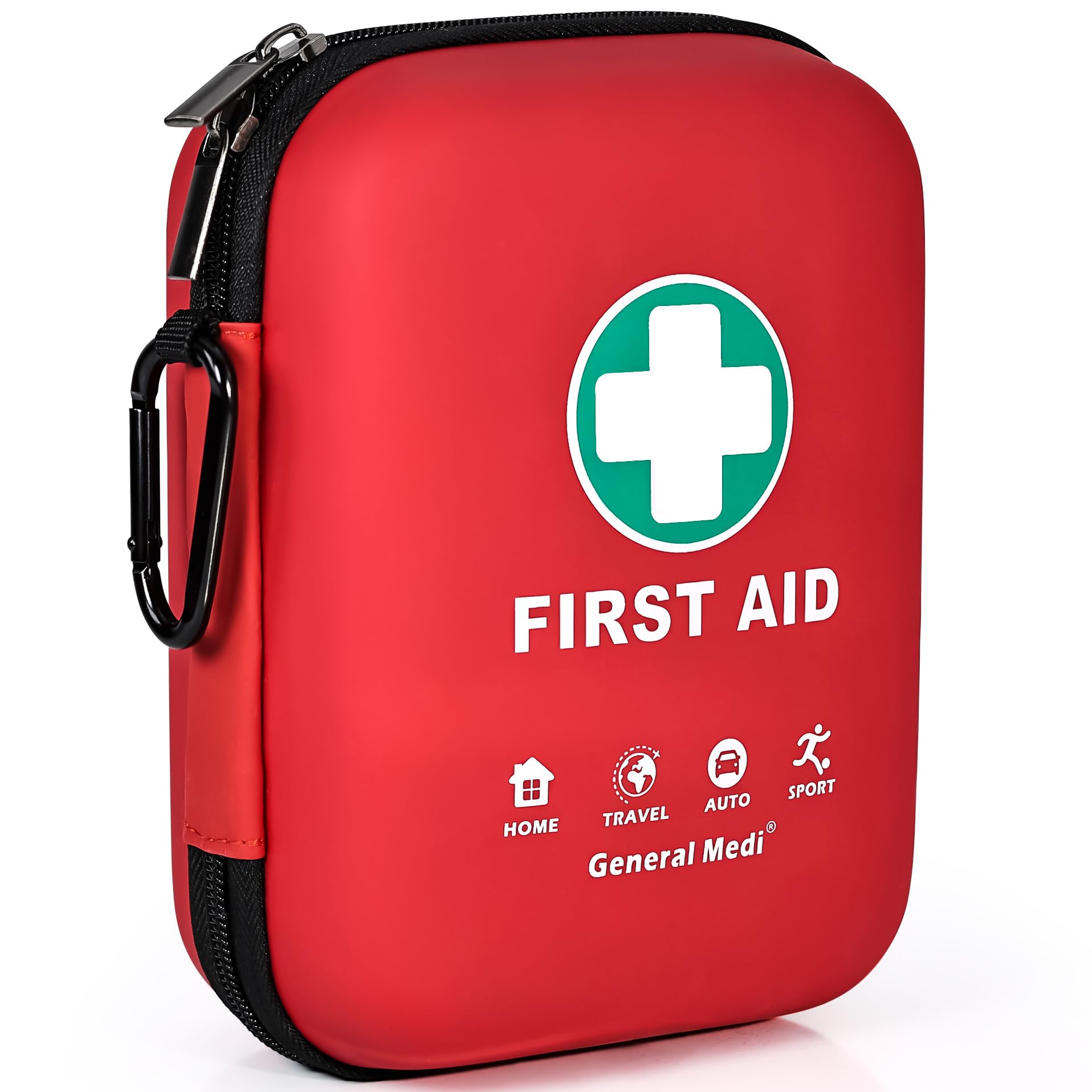 General Medi First Aid Kit - 170 Pieces Hard Case and Lightweight - Great for Travel, Home, Office, Vehicle, Camping, Workplace & Outdoor (Red)