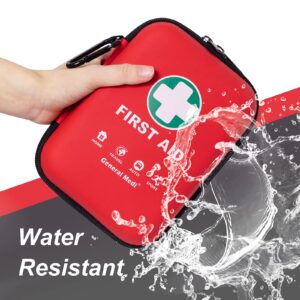 General Medi First Aid Kit - 170 Pieces Hard Case and Lightweight - Great for Travel, Home, Office, Vehicle, Camping, Workplace & Outdoor (Red)