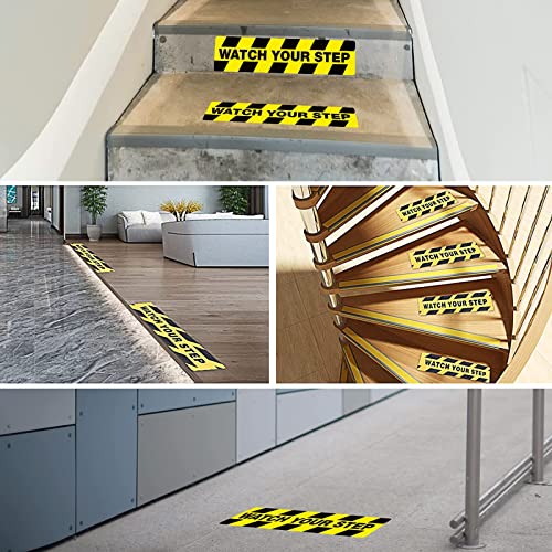 3Pack Watch Your Step Non-Slip Stair Warning Sticker Adhesive Tape Help Prevent Falls Anti Slip Abrasive Treads for Workplace or Home Safety Wet Floor Caution, 6" x 24"