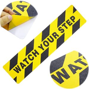 3Pack Watch Your Step Non-Slip Stair Warning Sticker Adhesive Tape Help Prevent Falls Anti Slip Abrasive Treads for Workplace or Home Safety Wet Floor Caution, 6" x 24"