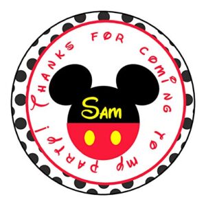 red and black polka dot mouse ears stickers personalized and printed set of 24 mouse birthday