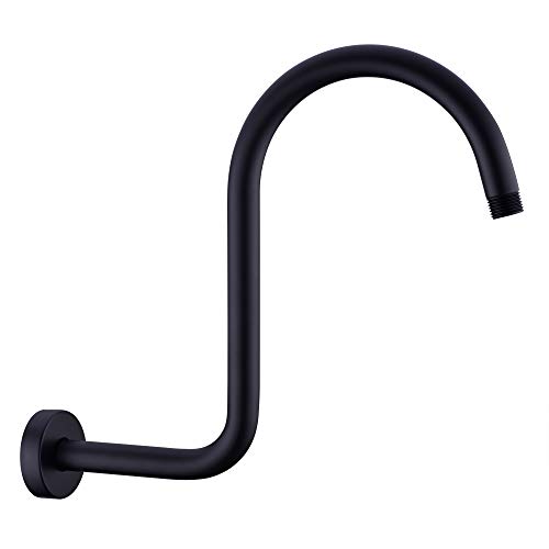 HANEBATH High Rise S Shape Shower Arm and Flange, Matte Black Shower Head Extension Arm