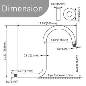 HANEBATH High Rise S Shape Shower Arm and Flange, Matte Black Shower Head Extension Arm