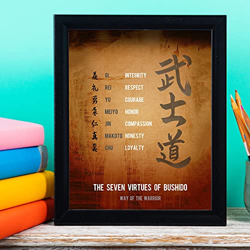 Seven Virtues Of Bushido - Inspirational Quotes Wall Art, Motivational Wall Decorations, Perfect Aged Parchment Print For Home, Dojo, Gym Decor, Office Wall Decor. Timeless Virtues. Unframed-8 x 10"