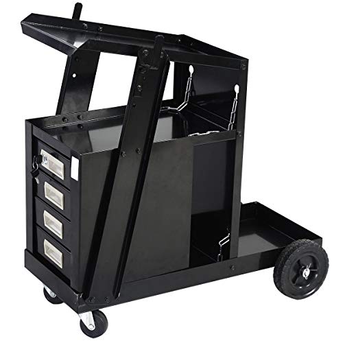 ReunionG Welder Cart with 2 Safety Chains MIG TIG ARC Plasma Cutter Tank Storage, 100 Lb Capacity, Portable 4-Drawer Cabinet