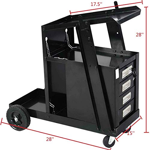 ReunionG Welder Cart with 2 Safety Chains MIG TIG ARC Plasma Cutter Tank Storage, 100 Lb Capacity, Portable 4-Drawer Cabinet