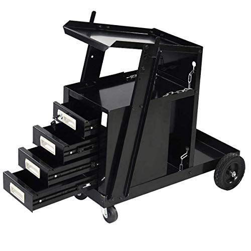 ReunionG Welder Cart with 2 Safety Chains MIG TIG ARC Plasma Cutter Tank Storage, 100 Lb Capacity, Portable 4-Drawer Cabinet